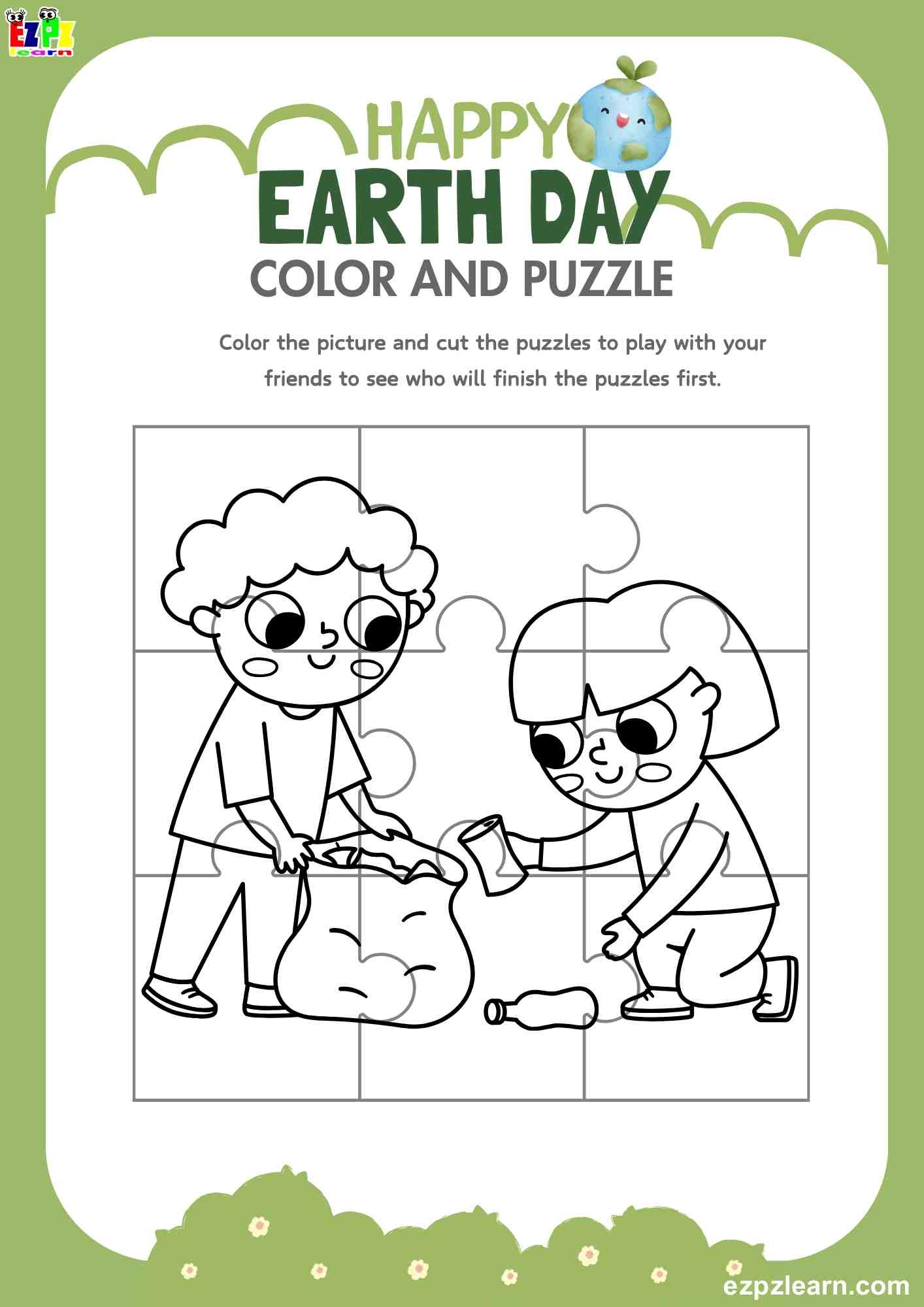 Earth Day Reduce, Reuse and Recycle Coloring and Puzzle Activity for Kids Free Printable PDF ESL ...